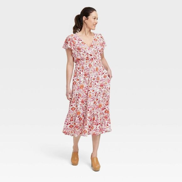 Knox Rose | Dresses | Womens Flutter Short Sleeve Tiered Aline Dress ...